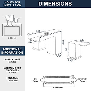 Kroias 8 Inch Widespread Matte Black Bathroom Faucet Waterfall Bathroom Sink Faucet, 2 Handle Bathroom Faucet for Sink 3 Hole Vanity Sink Faucets with Pop-up Drain & cUPC Supply Lines