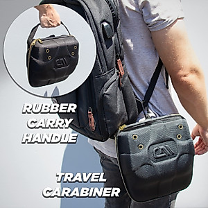 CASEMATIX Hat Travel Case for up to 4 Baseball Caps with Crush-Resistant Hard Shell Outer, Metal Travel Carabiner and Comfortable Handle - Portable Hat Case Carrier for Travel and Hats Storage
