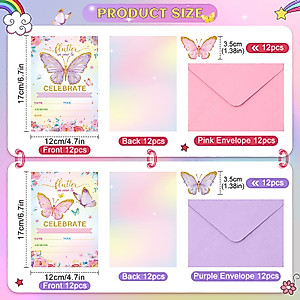 24 Pcs Birthday Butterfly Invitations Butterfly Birthday Party Invitations with Envelopes Floral Butterfly Invitation Cards Stickers for Butterfly Party Birthday Baby Shower Wedding Decor (Purple)