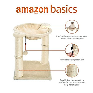 Amazon Basics Cat Tower with Hammock and Scratching Posts for Indoor Cats, 15.8 x 15.8 x 19.7 Inches, Beige