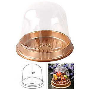 50 Sets Cake Box - Internal Size Diameter 4-3/8 Inch X Height 4-1/8 Inch Clear Plastic Dome Carrier - Single Cake Container Carry Reinforcement Stickers (Gold)