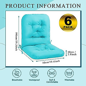 Back Chair Cushion Outdoor Indoor Tufted Seat/Back Chair Cushion Patio Seating Cushions Waterproof Rocking Chair Pads Weather Resistant Patio Chair Cushions for Outdoor(Lake Blue, 6 Pcs)