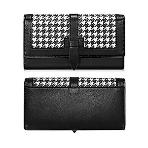 Solaround Leather Wallets for Women Tri-fold Large Capacity Clutch Wallet (Clutch, Black)