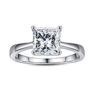 SMILEST 1.5ct Moissanite Rings for Women, Princess D Color VVS1 Clarity Lab Created Diamond Moissanite Ring Rhodium Plated Solid 925 Sterling Silver Moissanite Engagement Ring for Women Wife Gifts