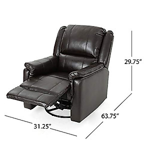GDFStudio Jemma Tufted Brown Bonded Leather Swivel Gliding Recliner Chair 37.5D x 31.25W x 38.25H in