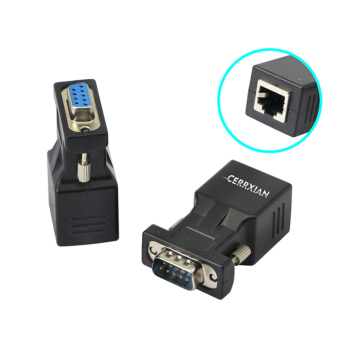 CERRXIAN DB9 RS232 Male & Female to RJ45 Female COM Port to LAN Ethernet Cat5e Cat6 Serial Coupler Extender Adapter(2-Pack)