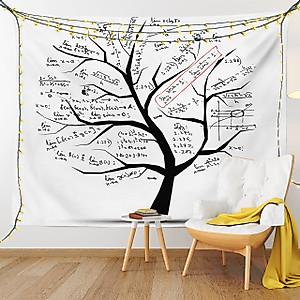 Lunarable Mathematics Room Tapestry King Size, Math Tree Branches Complex Formulas Solution Knowledge Print, Wall Hanging Bedspread Bed Cover Wall Decor, 30" X 45", Black and White