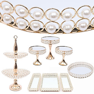 DNYSYSJ 8pcs Cake Stand Set Gold Wedding Cake Stands Cupcake Display for Dessert Table Party 2-Tire Gold Beaded Tower Stand Pastry Dessert Trays