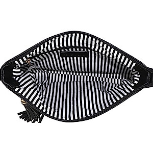 B BRENTANO Vegan Multi-Zipper Crossbody Handbag Purse with Tassel Accents (Black 1)