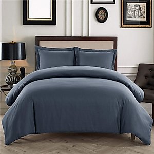 100% Soft Cotton Duvet Cover Set,with Zipper Closure 3 Piece -1 Duvet Cover with 2 Pillow 600 TC Super Soft and Breathable Easy to Care Hotel Quality Duvet Cover Set (Cal-King/King, Navy)
