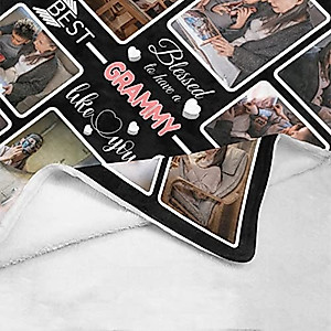 HEINARE Custom Blanket Gifts for Grammy, Customized Blankets with Photos, Make a Personalized Bed Throws to My Grammy, Custom Souvenir Throw Blanket for Best Grammy Ever, 8 Collages Made in USA