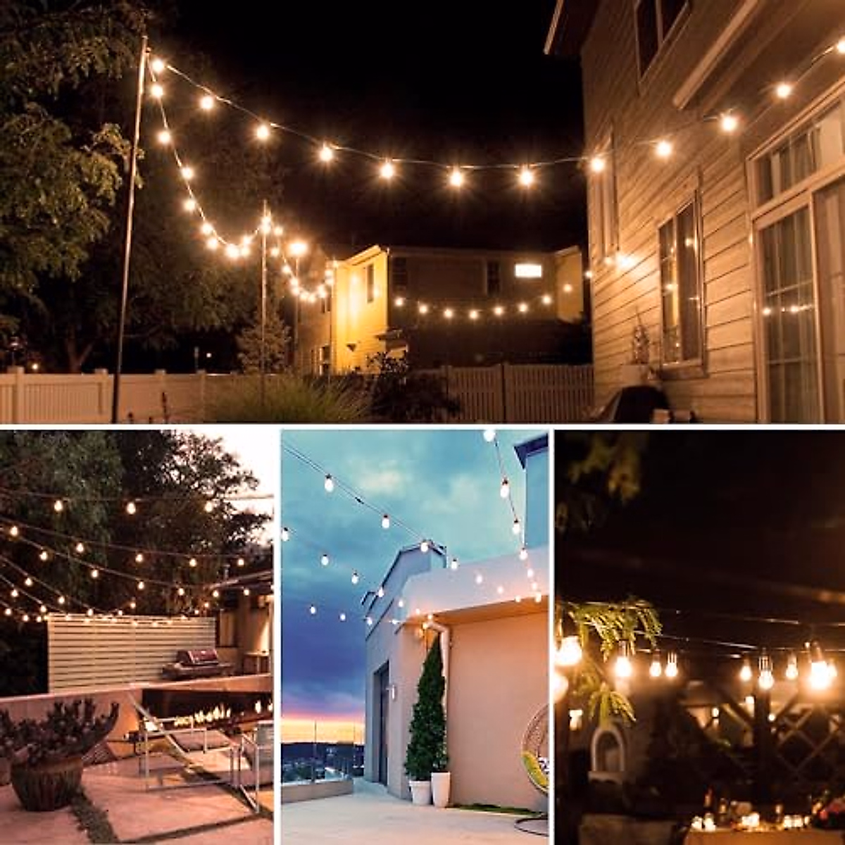 Guntsous Solar String Lights Outdoor: 29FT (11+18) Solar Powered Outside IP65 Waterproof Hanging Warm White Led 10*S14 Edison Bulbs for Patio Garden Pool Yard Porch Gazebo Decorations