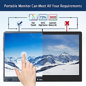 2inspira Portable Monitor External Mobile Second Extender Screen for Laptop with Touchscreen Battery, USB C 15.6 Inch, Small HDMI, Perfect for Travel, Computer, MacBook pro & air, Xbox