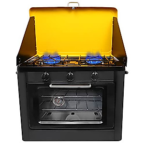 Chaoos Portable Camping Oven - 2-In-1 Outdoor Camp Oven With 2 Burners, 40L large Capacity Propane Oven Stove Combo, Automatic Ignition, Built-In Thermometer, Hose Regulator (Propane Not Included)
