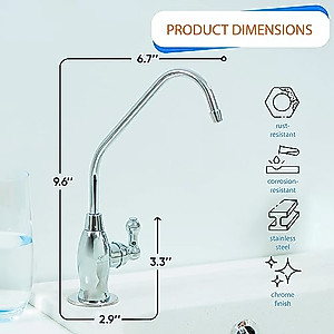 Aquaboon Non-Air Gap RO Faucet - Reverse Osmosis Faucet Chrome Finish - Drinking Water Faucet for Kitchen Sink fits Water Filtration System - Filtered Water Faucet Stainless Steel - Beverage Faucet