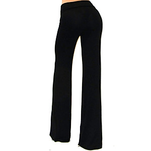 Vivicastle Women's USA Fold Over High Waist Wide Leg Long Palazzo Pants (Large, Solid Black)