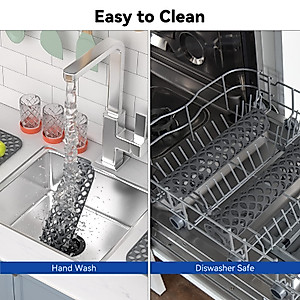 Kitchen Sink Mats, TOOVEM 2PCS Non-Slip Heat Resistant Silicone Sink Protector Mat for Bottom of Stainless Steel Porcelain Sink, Folding Farmhouse Rear Drain Sink Mats, Center Drain