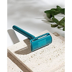 Jungle Culture Safety Razor with 10 Double Edge Blades • One Blade Metal Razors for Women & Men for Body & Face • Eco Friendly & Reusable Shaver • Teal