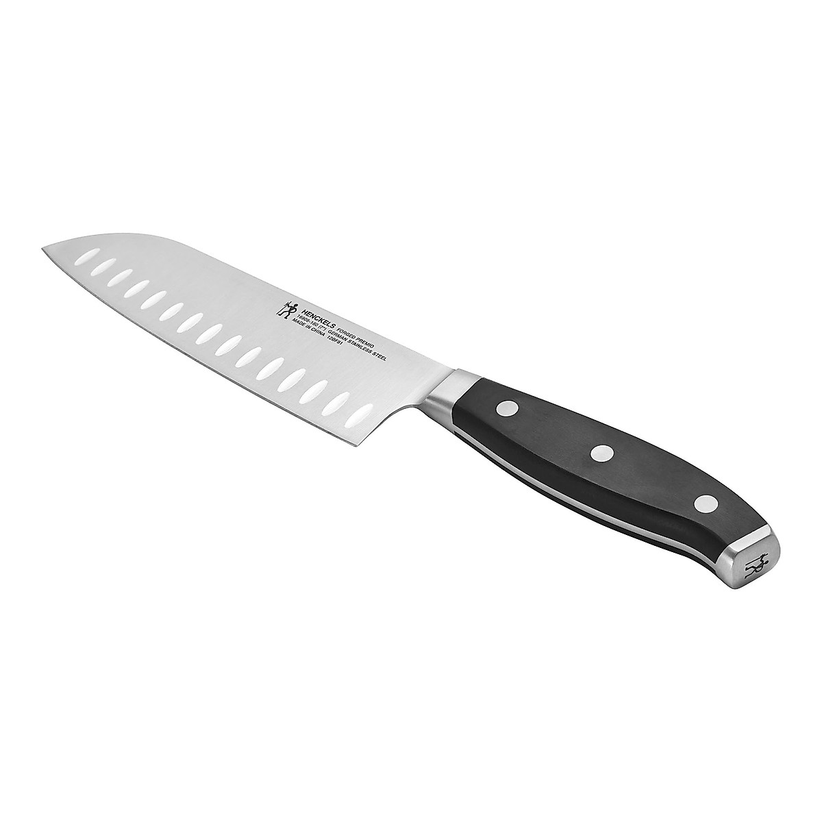 HENCKELS Forged Premio Hollow Edge Santoku Knife, 7-inch, Black/Stainless Steel