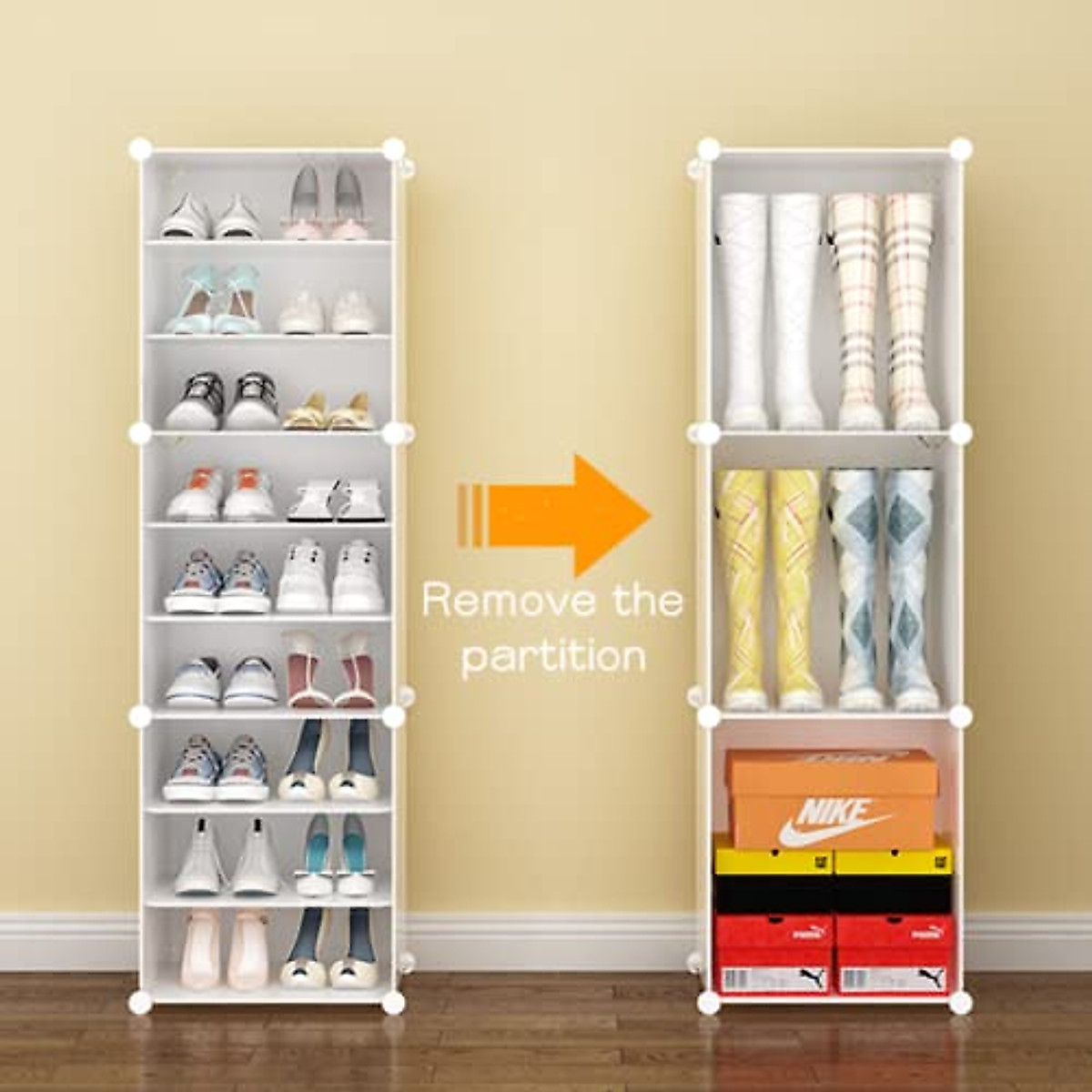 12Pcs 3-Layer Shoe Storage Box, Foldable Shoe Organizer Boxes Capable of holding 72 Pairs, White Plastic Closet Shoe Organizer with Transparent Cover, Free Standing Shoe Rack Easy Assembly Expandable for High Heels, Boots