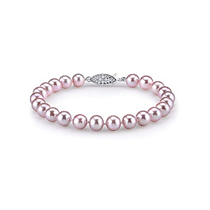 The Pearl Source 14K Gold 7-8mm AAA Quality Round Pink Freshwater Cultured Pearl Bracelet for Women