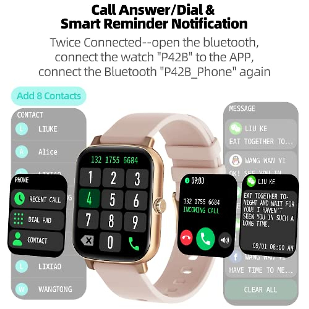 MVEFOIT Two Watches - 1.7'' Phone Smart Watch Answer/Make Calls, Fitness Watch with AI Control Call/Text, Android Smart Watch for iPhone Compatible, Full Touch Smartwatch for Women Men