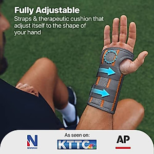 DR. BRACE Adjustable Wrist Brace Night Support for Carpal Tunnel, Doctor Developed, Upgraded with Double Splint & Therapeutic Cushion,Hand Brace for Pain Relief,Injuries,Sprains (S/M Right Hand, Grey-Orange)