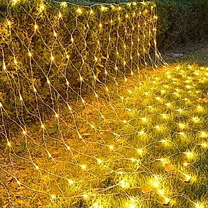 kemooie 198 LED Christmas Net Lights, 9.8FT x 6.6FT Plug in Mesh Lights, Connectable 8 Twinkle Modes Waterproof String Lights for Garden Bush Window Christmas Decorations (Warm White)