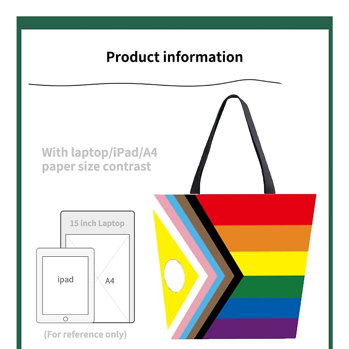 Rainbow Flag Tote Bag，Women Shoulder Bag Handbag， Intersex Inclusive Progress Pride Flag Canvas Tote Bag,Crossbody Handbag