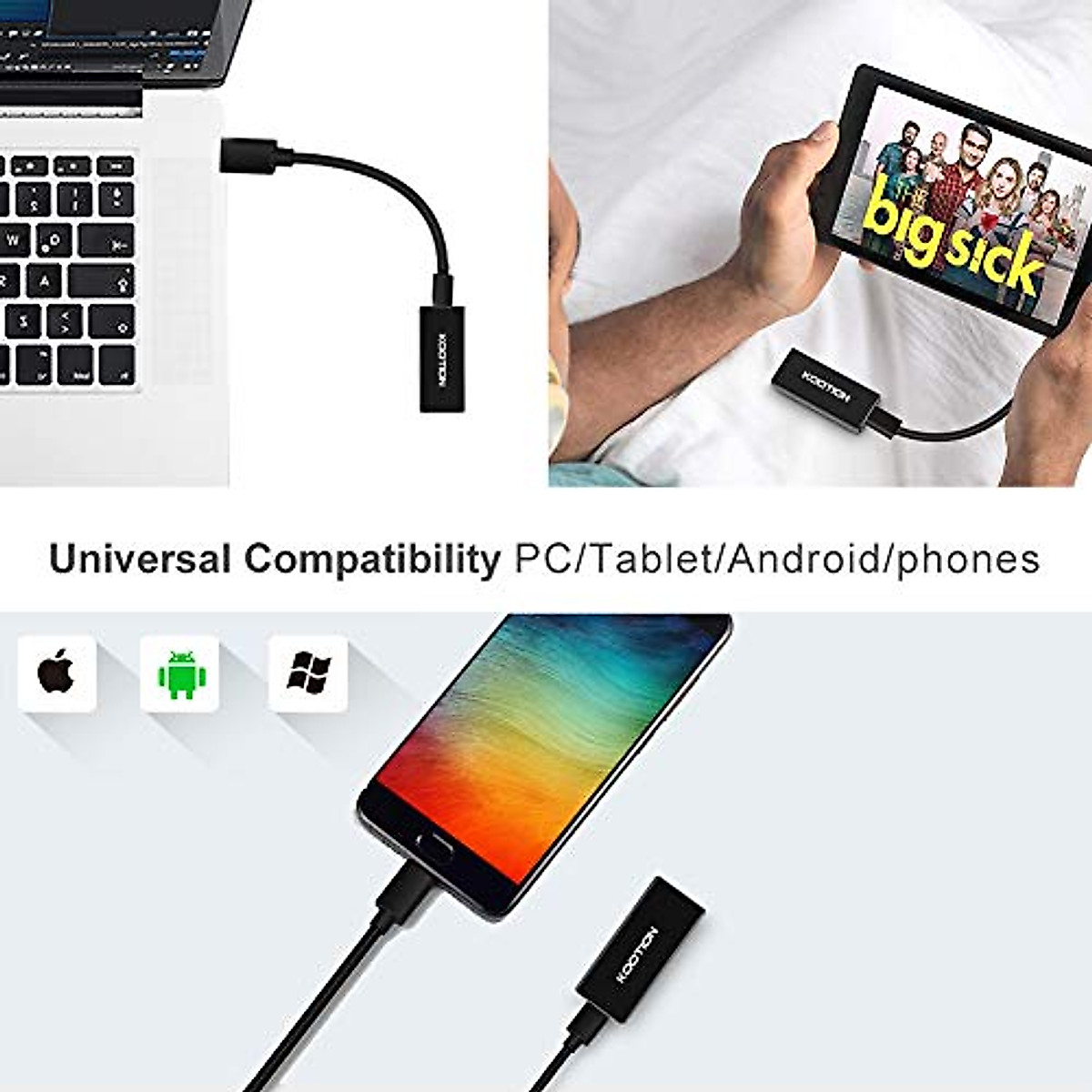 KOOTION 500GB External Portable SSD USB-C Solid State Flash Drive for Laptop/MacBook/Game Console, Mini Aluminum USB 3.1 External Hard Drive, Up to 540MB/s, Black, 500GB