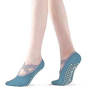 Minmex Yoga Socks for Women-1 Pairs Thin Non Slip Grip Socks with Straps for Pilates,Ballet, Dance, Barefoot Workout Blue