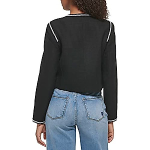 Karl Lagerfeld Paris Women's Tweed Long Sleeve Everyday Fashion Sport Jacket, Black, 4