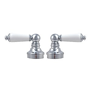 Fit Price Pfister Lever Porcelain Handles, Fit Pfister Compression Stems 12 Spline Connection, with Chrome Plated Trim - by PlumbUSA
