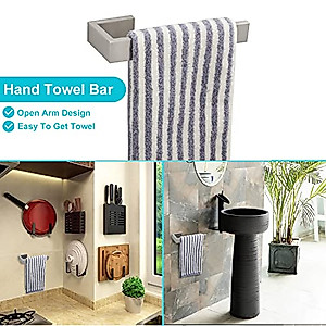TocTen 24 Inch Bath Towel Rack + 4-Pcs Bathroom Hardware Set Stainless Steel Square Towel Rack Set - Include 16 Inch Towel Bar, Hand Towel Holder, Toilet Paper Holder, Robe Hook(Brushed Nickel)
