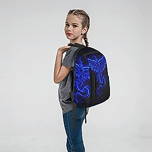 Blue Fire Flame Phoenix Bird Black Art Backpack Durable Polyester Multipurpose Anti-Theft Shoulder Bag Big Capacity Gym Outdoor Hiking Backpack With Padded Straps