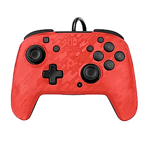 PDP Gaming Faceoff Deluxe+ Wired Switch Pro Controller - Officially Licensed by Nintendo - Customizable gamepad buttons, sticks, triggers, and paddles - Ergonomic Controllers - Red Camo / Camouflage