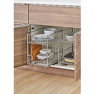 TRINITY 2-Tier Sliding Undercabinet Organizer with 2 Baskets for Kitchen and Bathroom Cabinet Organization and Storage, 50 Pound Capacity, 11.5” W x 17.75” D x 15.8” H