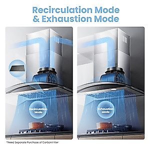 Comfee Curved Glass Range Hood 36 Inch 450 CFM 3 Speed Gesture Sensing &Touch Control Panel Stainless Steel Kitchen Ductless/Ducted Convertible with Baffle Filters and 2 LED Lights (CVG36W9AST)