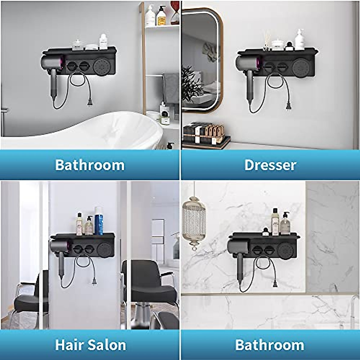 Dyson Supersonic Hair Dryer Holder, 304 Stainless Steel Dyson Hairdryer Wall Mount Stand, Dyson Hair Organizer Fits Curler Diffuser Two Nozzles Dyson Hair Dryer Holder