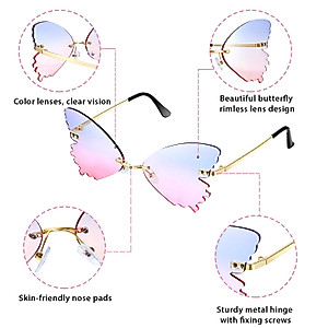 Weewooday 2 Pairs Butterfly Sunglasses Butterfly Rimless Sunglasses Butterfly Glasses Eyewear for Women Men (Grey, Pink and Blue)