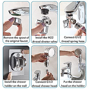 Roscid Sink Faucet Sprayer Attachment Set, Kitchen Bathroom Pet Bathing Shower Head with 9.8ft Hose and G1/2 / M22 / M24 Faucet Adapters, Hair Washing, Dog Shower and More (Faucet Not Included)