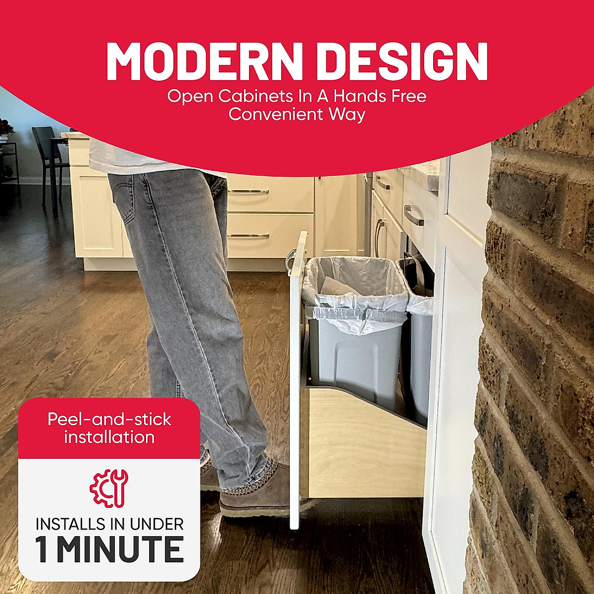 The Handless Handle – Hands-Free Garbage Drawer Foot Pull Handle, Touchless Opener for Drawers, Bins, & Cabinets