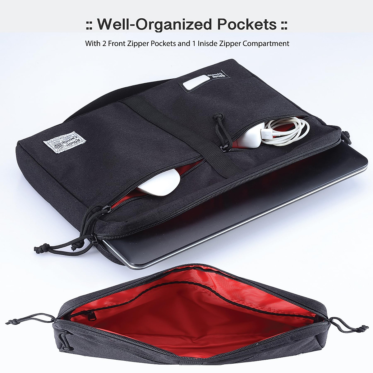 Rough Enough 13 14 Inch Laptop Sleeve Case Bag with Zipper Accessory Pocket for Notebook Computer Black Cordura