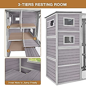 Cat House Outdoor Cat Enclosures 77" Large Catio with Run Cat Cage with Platforms Kitty Playpen,4 Tiers