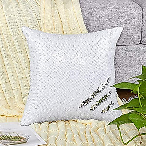 Play Tailor Sequin Pillow Cover Cushion Covers 16x16in Flip Sequins Decorative Throw Pillow Case, Silver and White