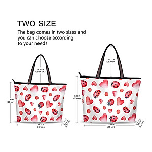 OTVEE Valentine Ladybug Pink Hearts Woman Tote Bag Top Handle Handbag for Work Travel - M Size
