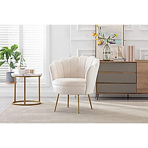 ZOBIDO Modern Accent Velvet Chairs Comfy Upholstered Vanity Chairs for Bedroom Armchair Dining Chairs with Golden Metal Legs Desk Chair Makeup Chairs for Living Room (White)