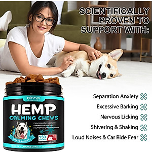 Oimmal Hemp Calming Chews for Dogs, Dog Anxiety Relief Calming Treats, Dog Calming Treats for Separation, Barking, Stress Relief, Thunderstorms, Calming Dog Treats Calming Aid (Duck 150chews)