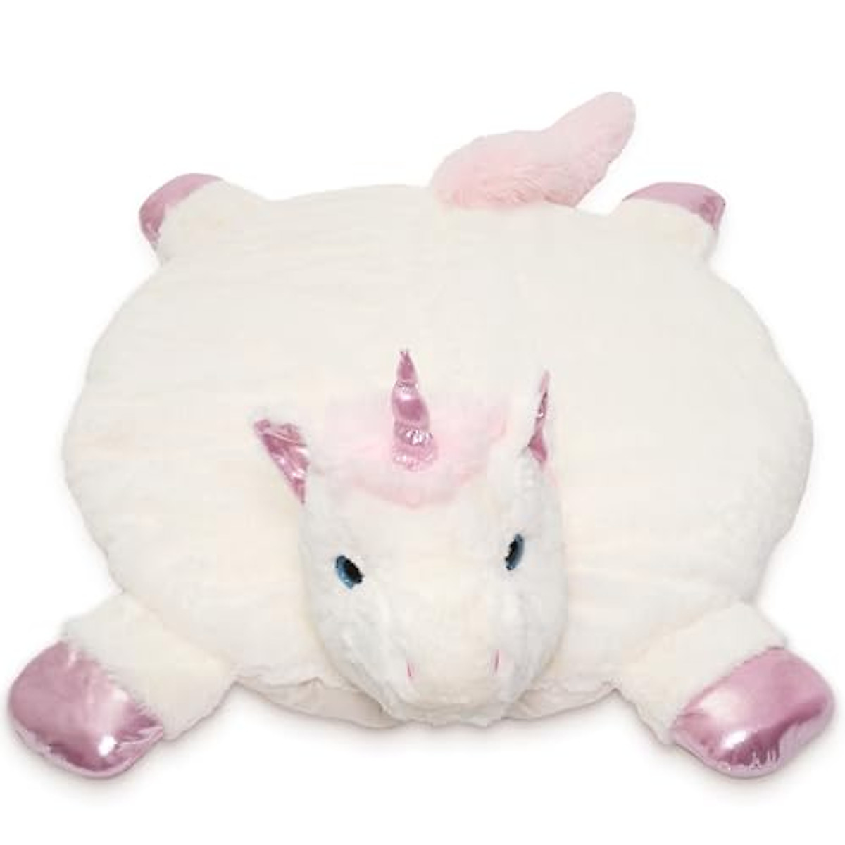 Bearington Baby Dreamer Baby Play Mat, 30 x 30 Inch White and Pink Unicorn Plush Stuffed Animal Blanket