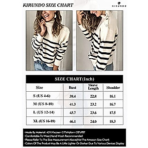 KIRUNDO Women's 2023 Fall Winter Long Sleeve Knit Sweater Turtleneck Striped Loose Pullover Tops Deco with Metal Buttons(White, Small)